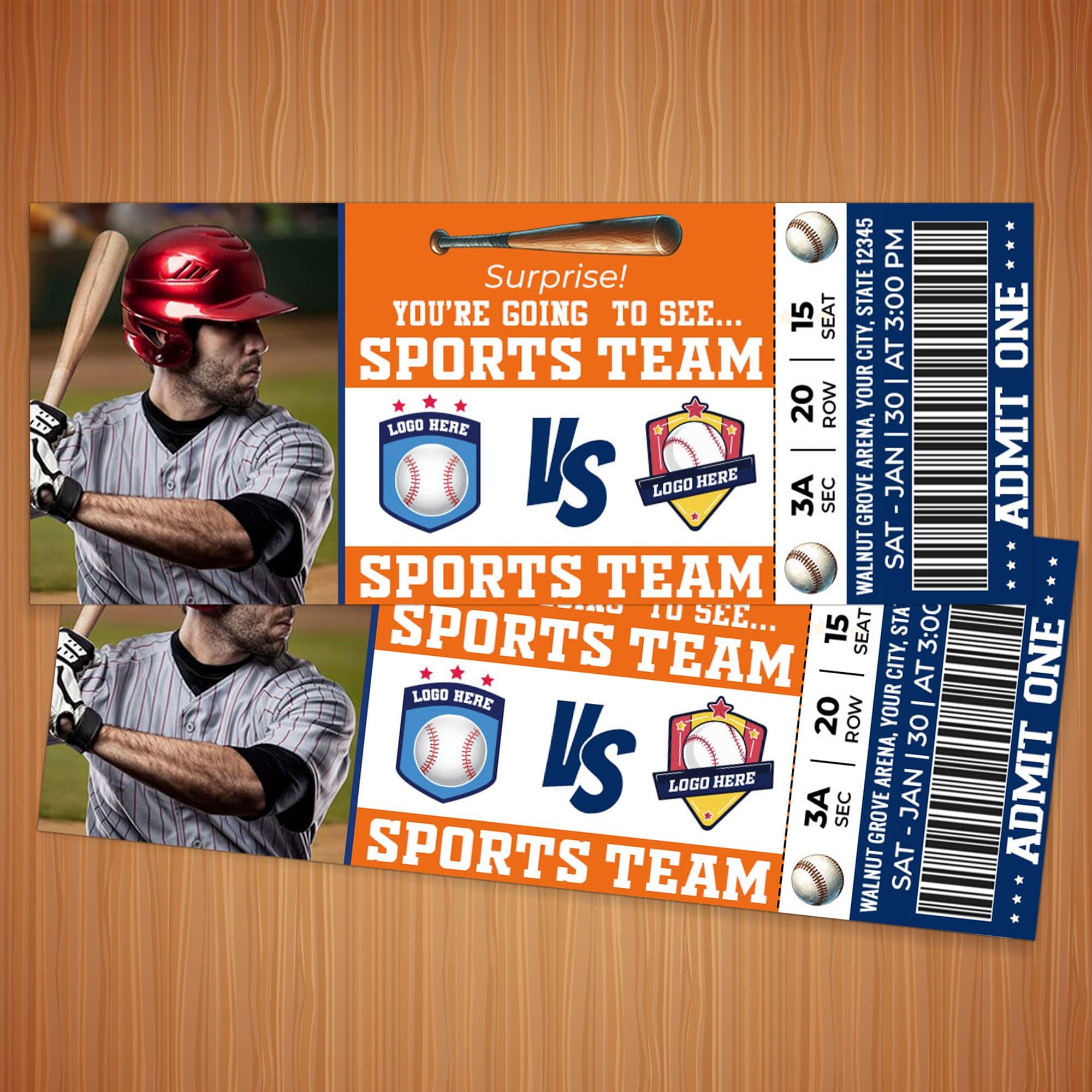 Editable Baseball Ticket Template | Sports Game Ticket | Surprise Gift ...