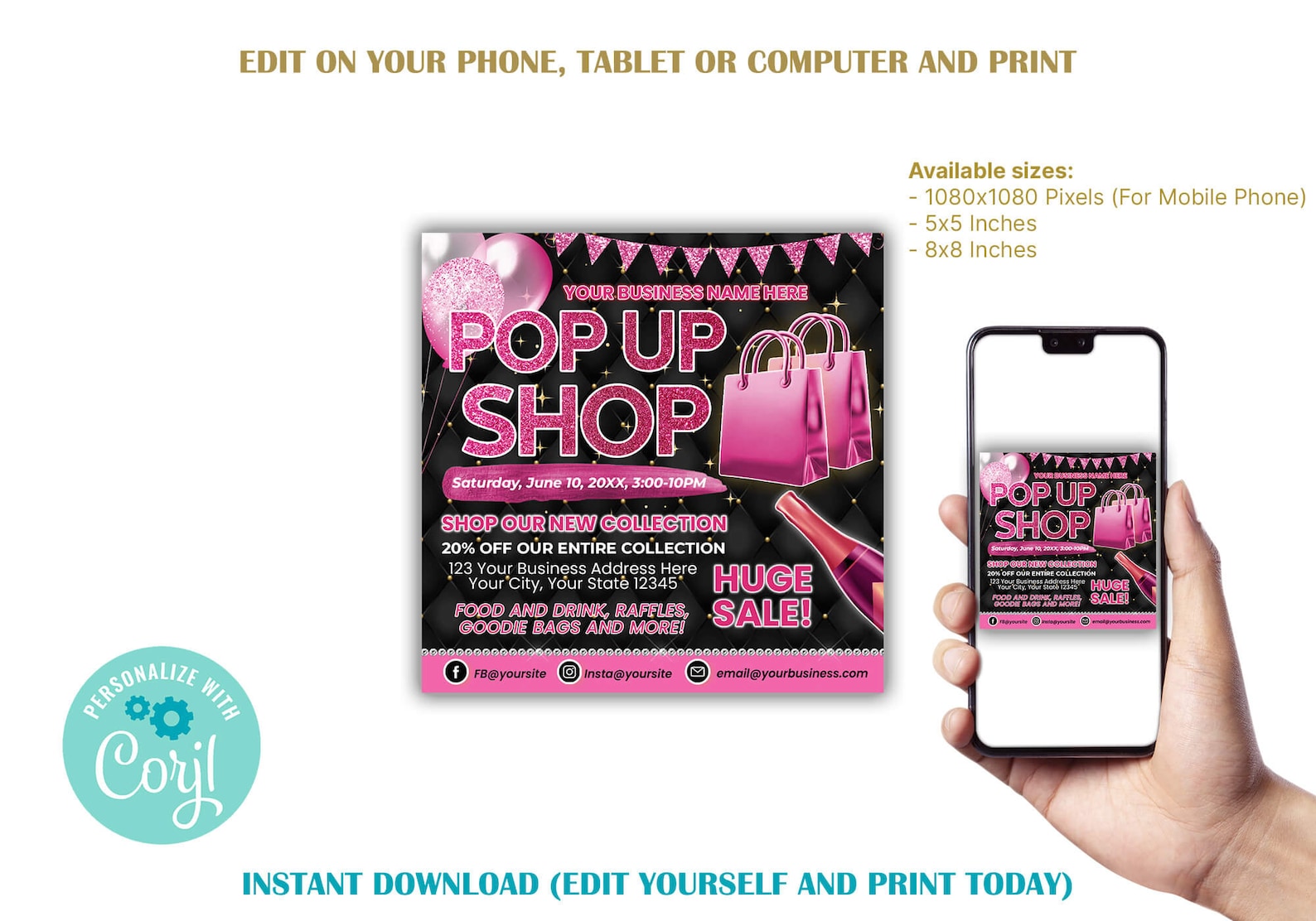 DIY Pop up Shop Flyer, Boutique Flyer, Event Flyer, Sip and Shop Flyer ...