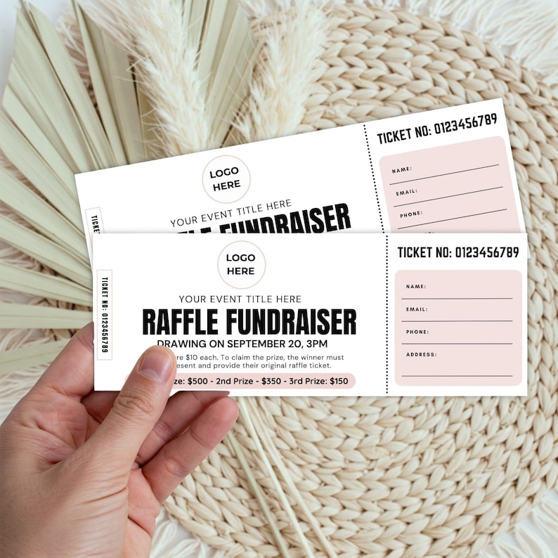 Editable Raffle Fundraiser Ticket Template | Printable Charity Raffle Ticket | DIY Fundraiser ...