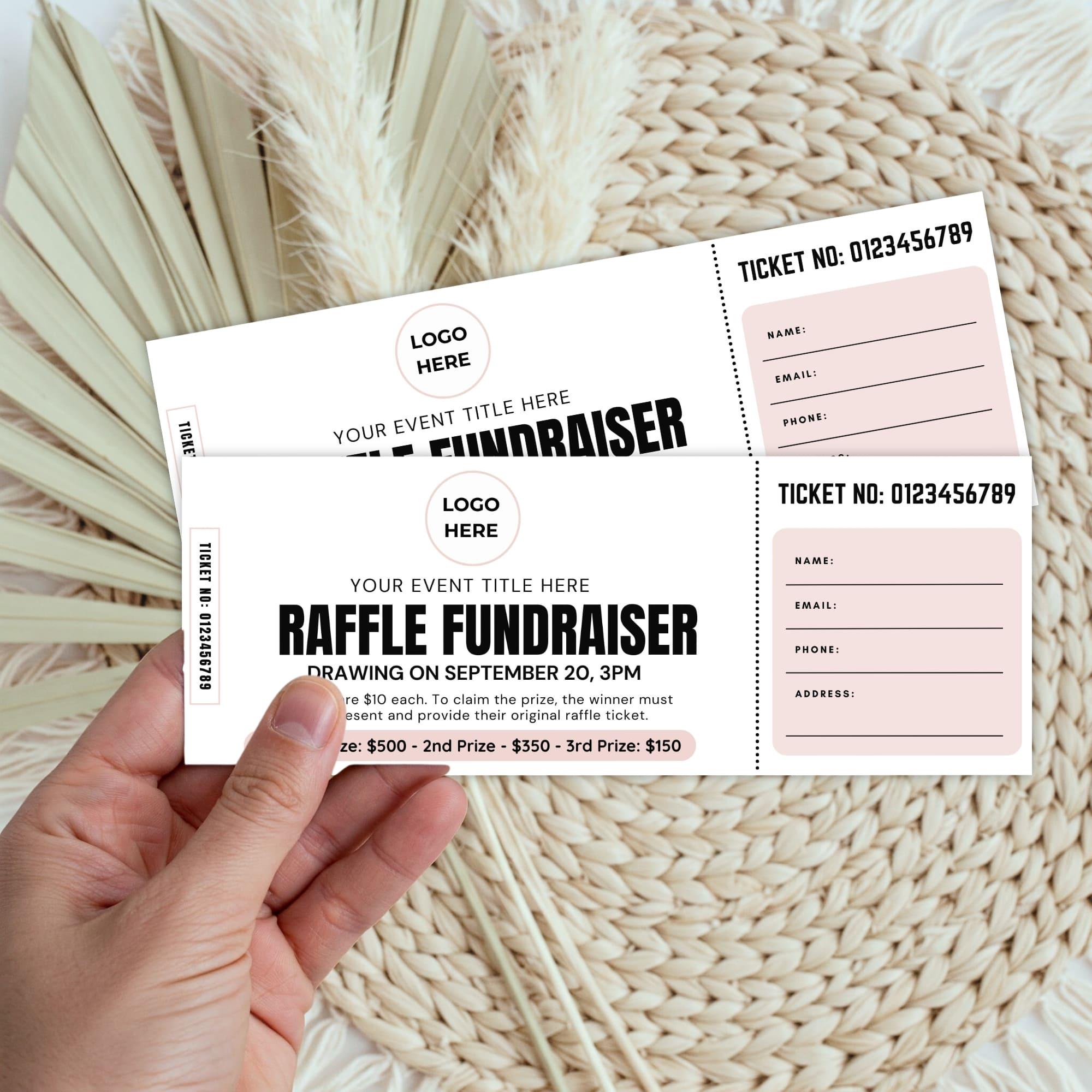 Editable Raffle Fundraiser Ticket Template | Printable Charity Raffle ...