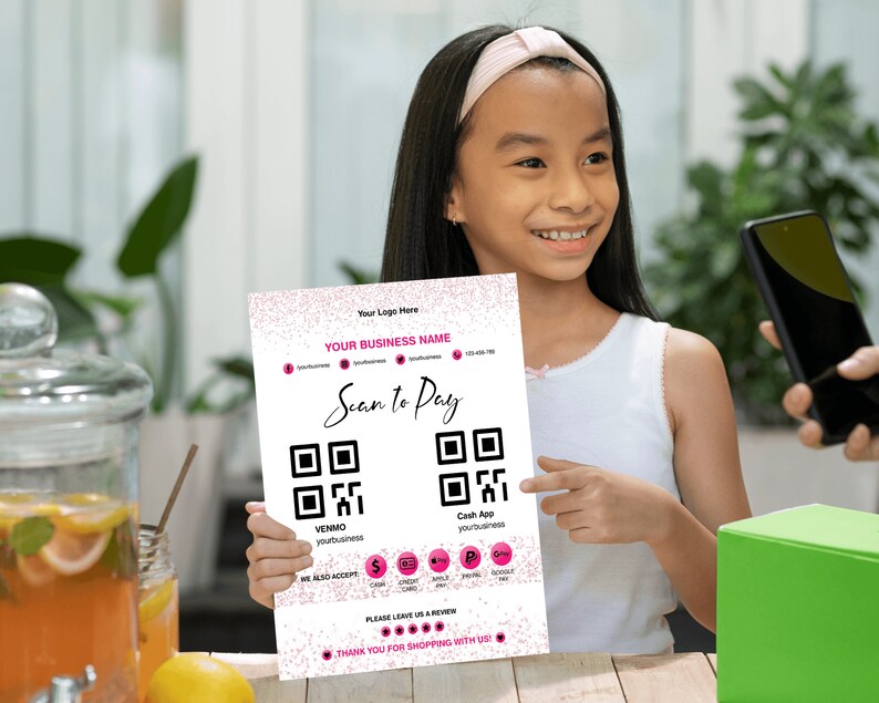 Scan to Pay Printable, Editable QR Code Sign, Pink White Printable ...