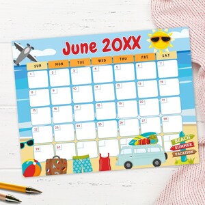 Editable June Calendar | Beach Vacation Digital Planner | Cute Summer ...