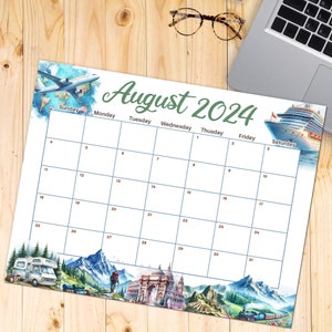 PDF Travel Wanderlust August 2024 Themed Calendar, Printable Travel ...