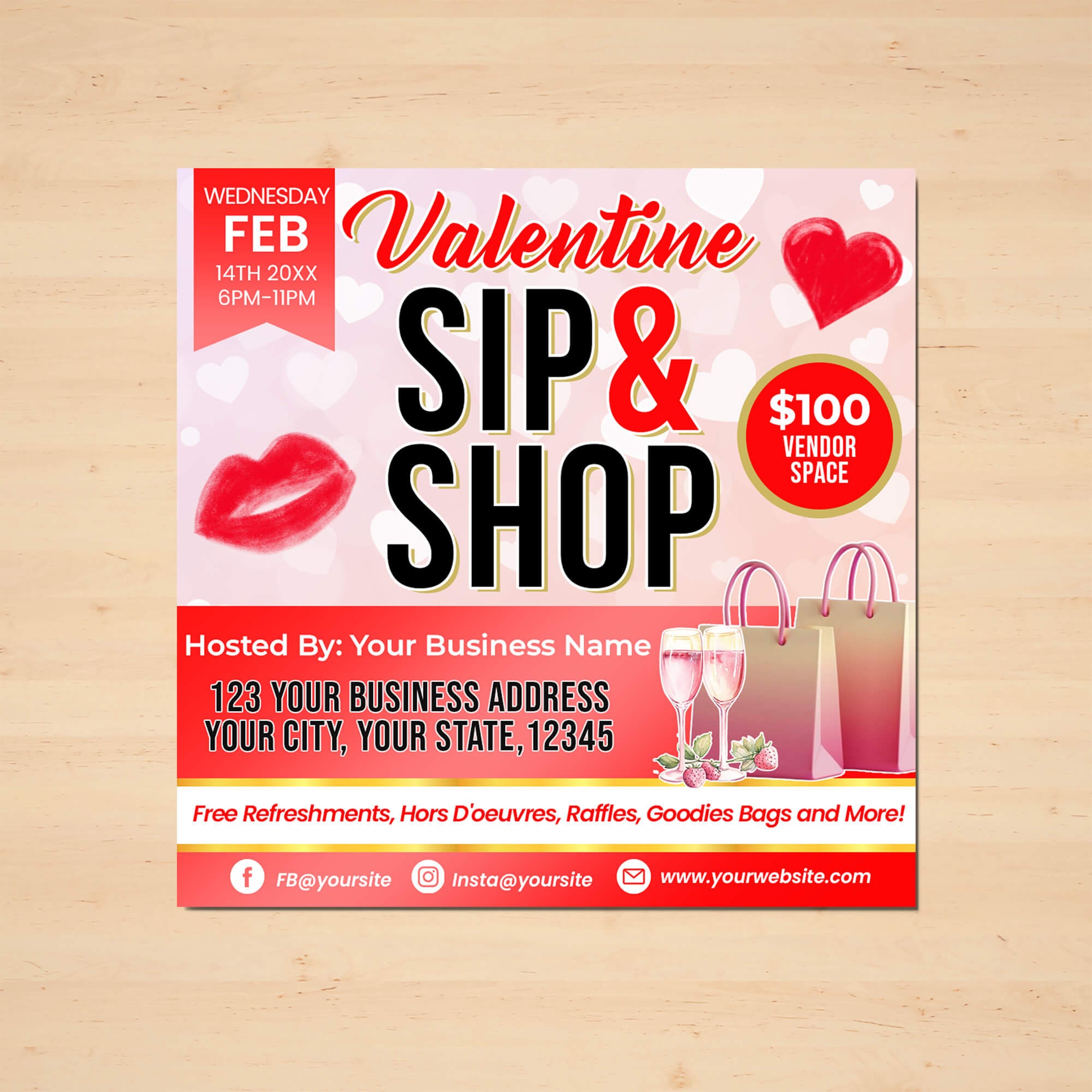 Sip and Shop Flyer, Valentines Day Pop up Shop Flyer, Valentine's Day ...