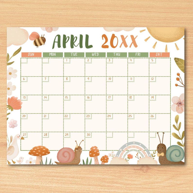 EDITABLE April Calendar 2025 Printable, Colorful Retro Spring Monthly ...