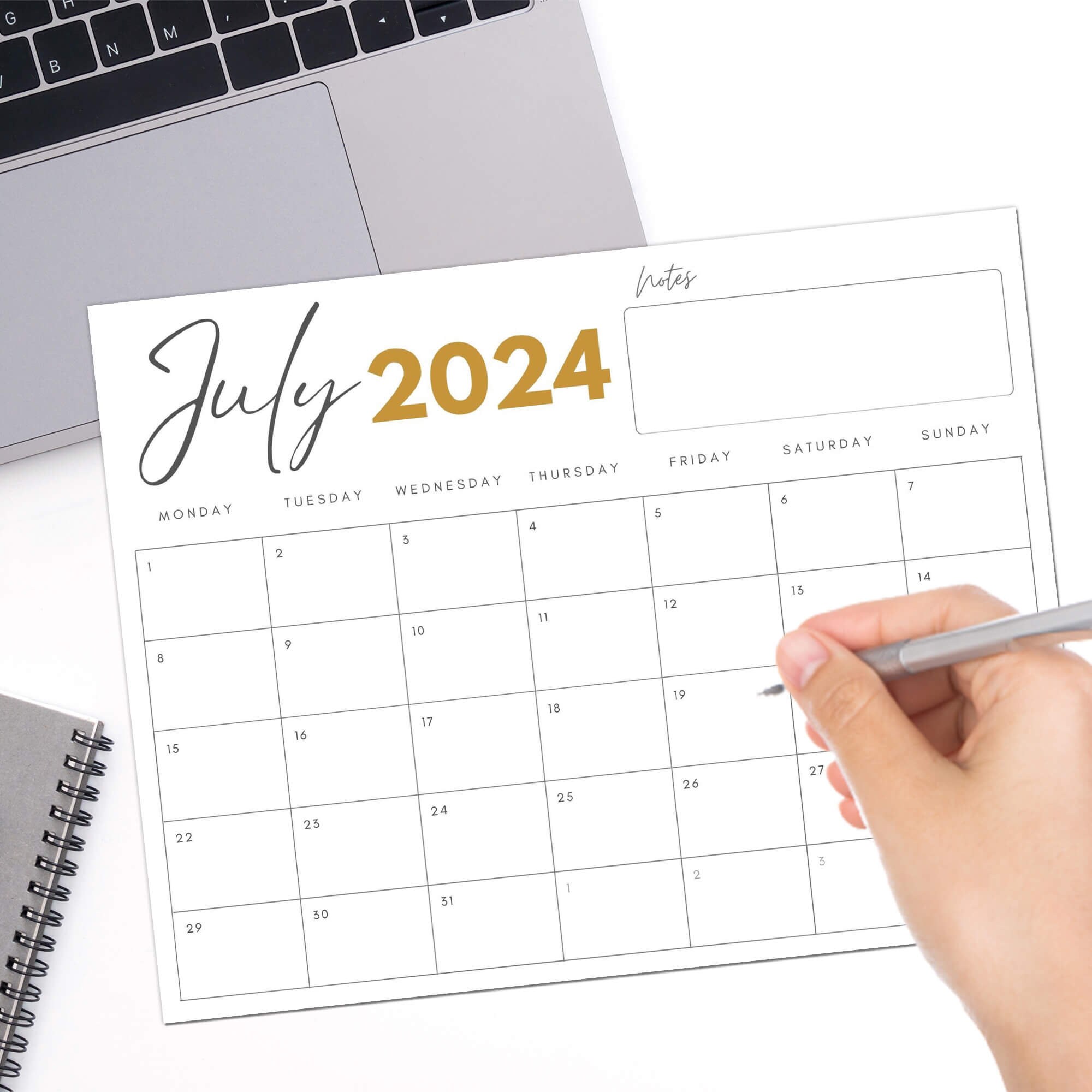 Printable Minimalist July 2024 Calendar Planner, Elegant Monthly ...