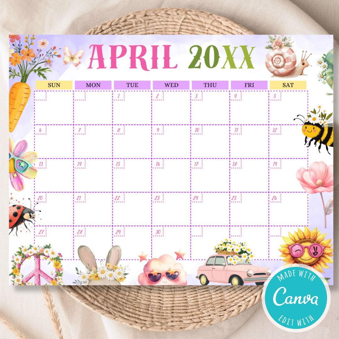 EDITABLE April 2025 Calendar, Spring Printable April Calendar, Floral ...