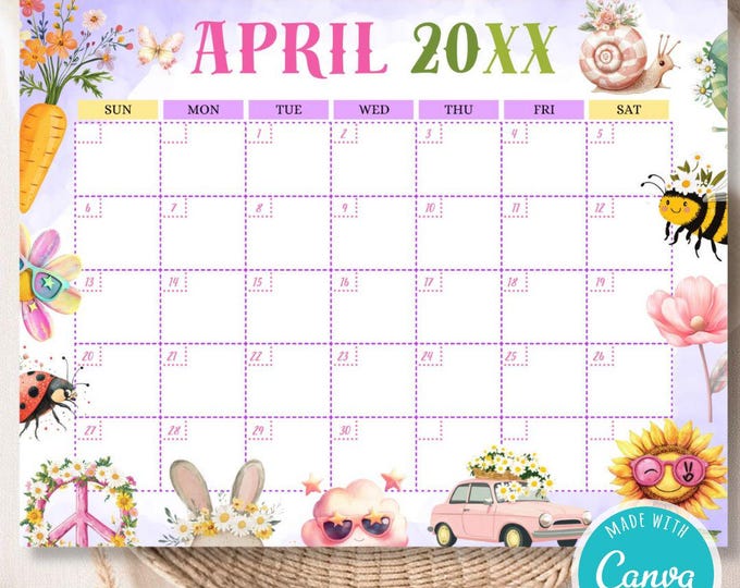 EDITABLE April 2025 Calendar, Printable, Fillable Monthly Planner, Kids ...