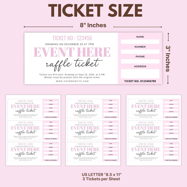Editable Event Raffle Ticket Template | Printable Fundraiser Ticket ...