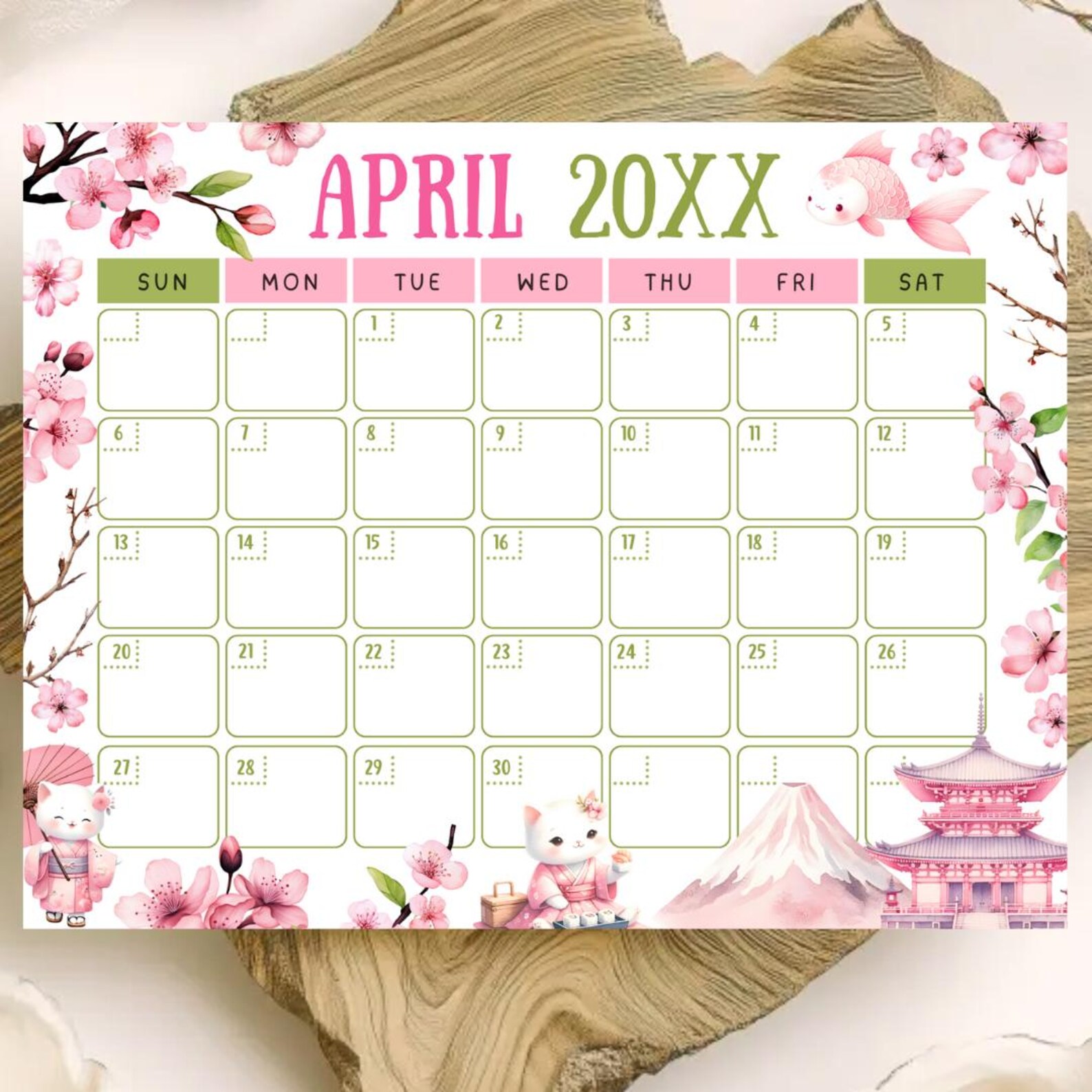EDITABLE Spring April Calendar Printable 2025 | Colorful Cherry Blossom ...
