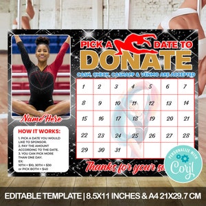 Gymnast School Fundraiser Calendar, Gymnastic Themed Calendar, Editable ...