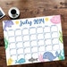 July 2024 Underwater Calendar, Printable Under the Sea Planner, Monthly ...