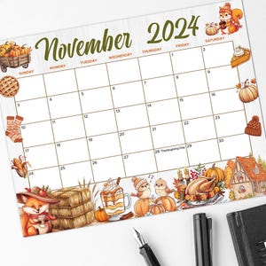 Cute Art November Calendar Printable - Etsy