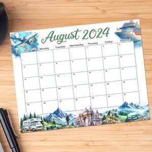 PDF Travel Wanderlust August 2024 Themed Calendar, Printable Travel ...