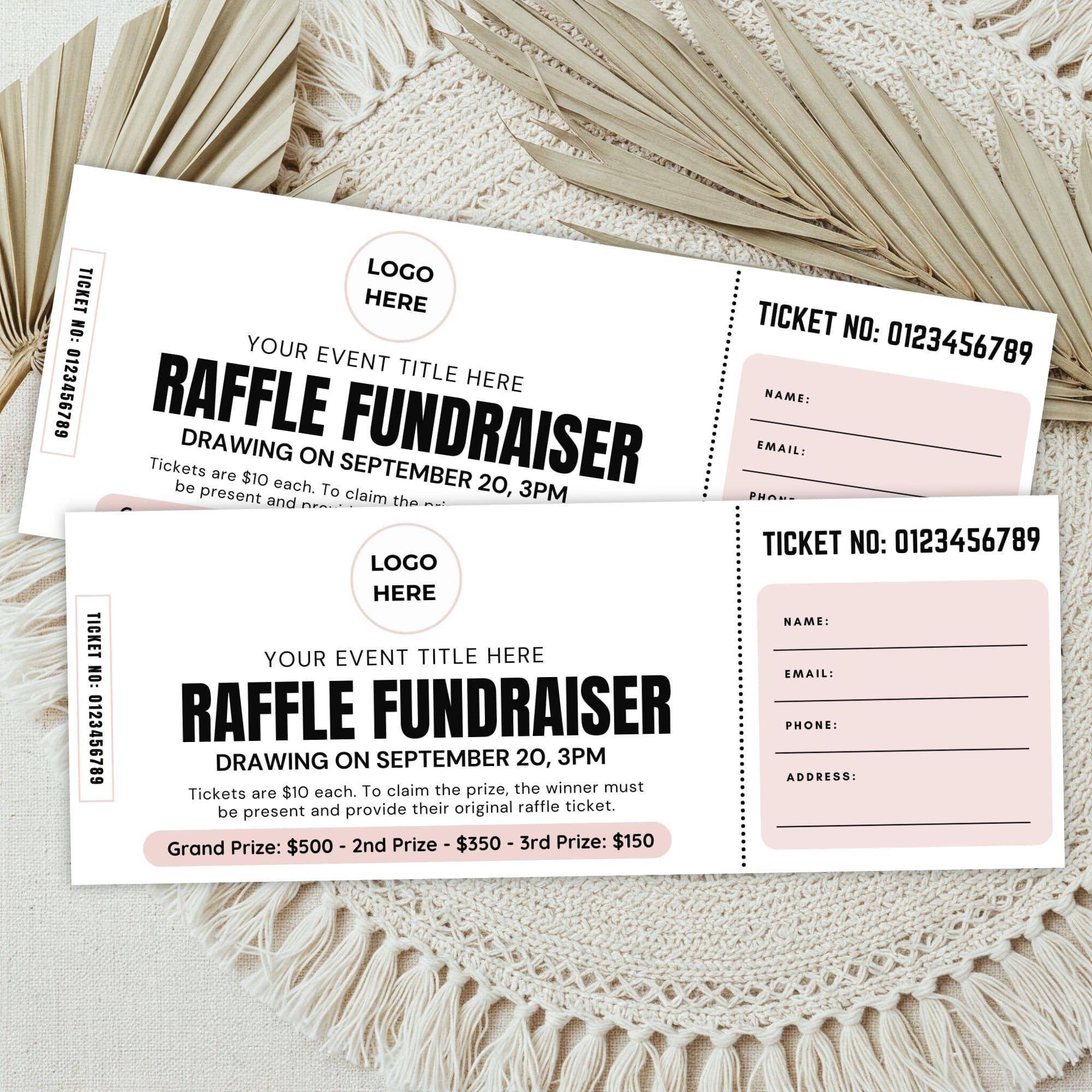 Editable Raffle Fundraiser Ticket Template | Printable Charity Raffle ...