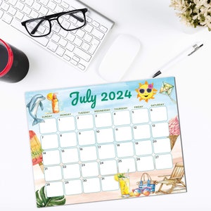 July 2024 Calendar, Printable Summer Planner, Monthly Schedule for Kids ...
