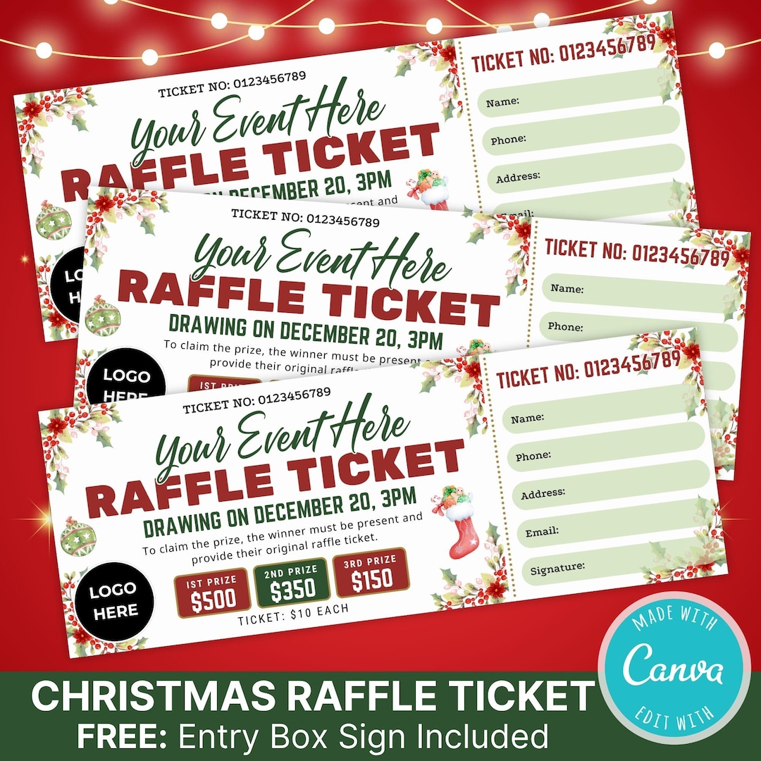 Printable Christmas Raffle Ticket Template: Editable Holiday and Winter ...