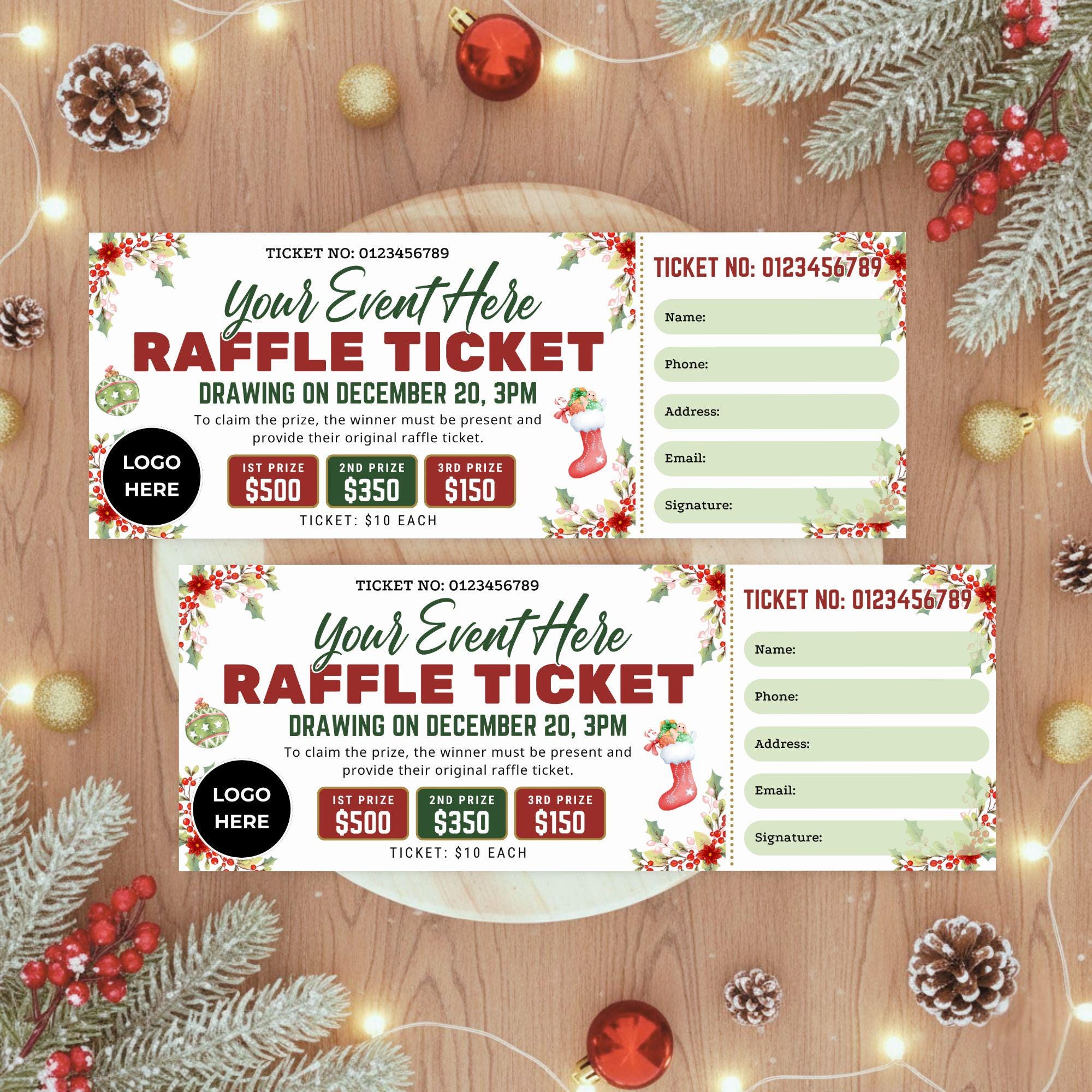 Printable Christmas Raffle Ticket Template: Editable Holiday and Winter ...