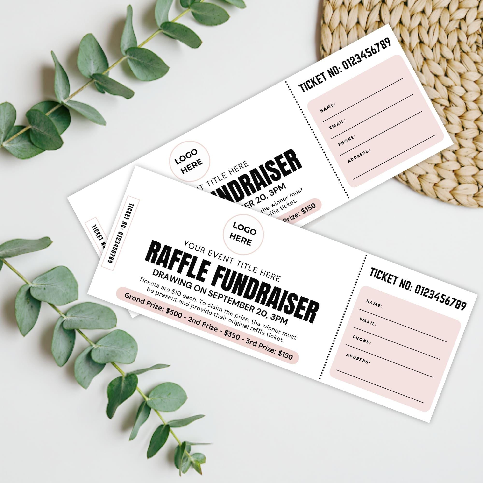 Editable Raffle Fundraiser Ticket Template | Printable Charity Raffle ...