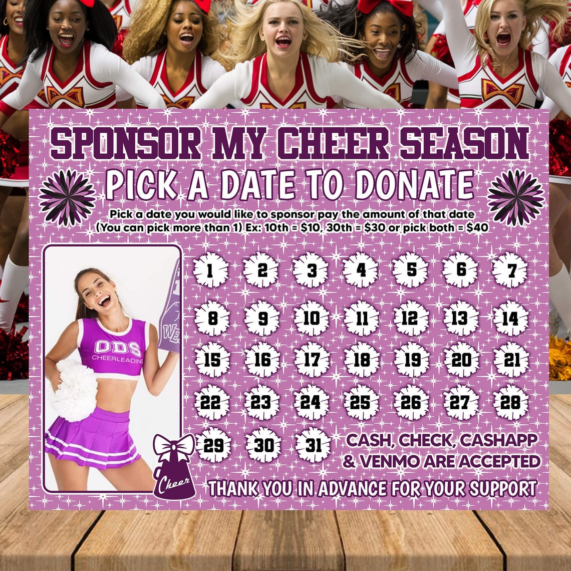 Editable Cheerleading Team Calendar Fundraiser, Cheerleader Pick a Date ...
