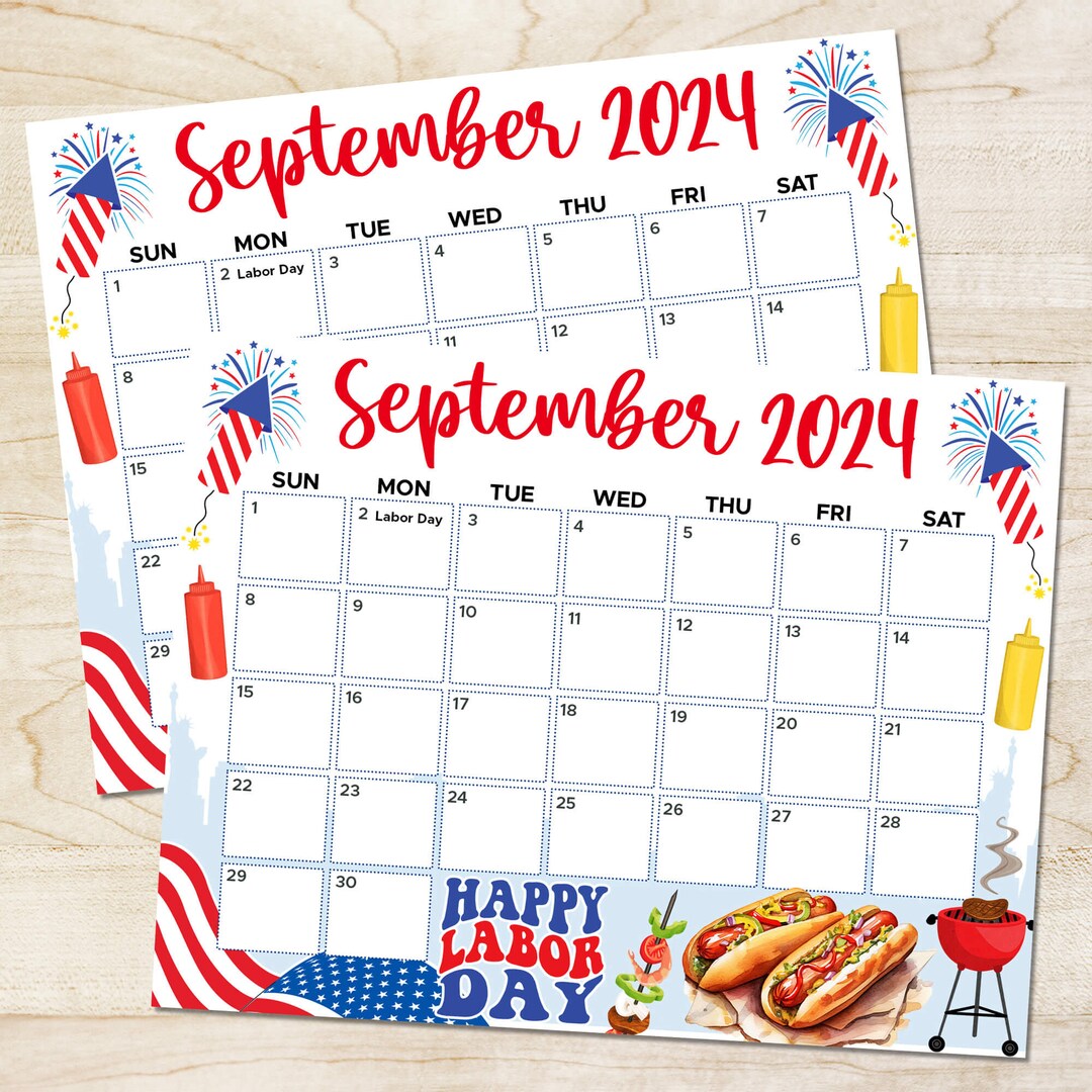 Labor Day BBQ Cookout Printable Calendar September 2024 - Etsy