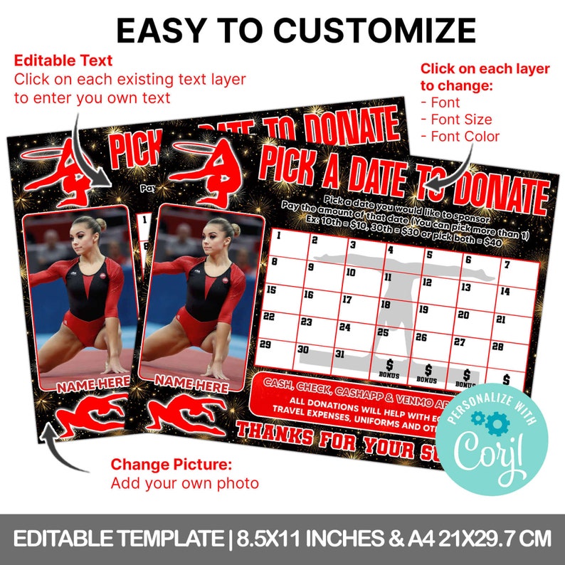 Gymnastics School Fundraiser Calendar, Gymnast Themed Calendar ...