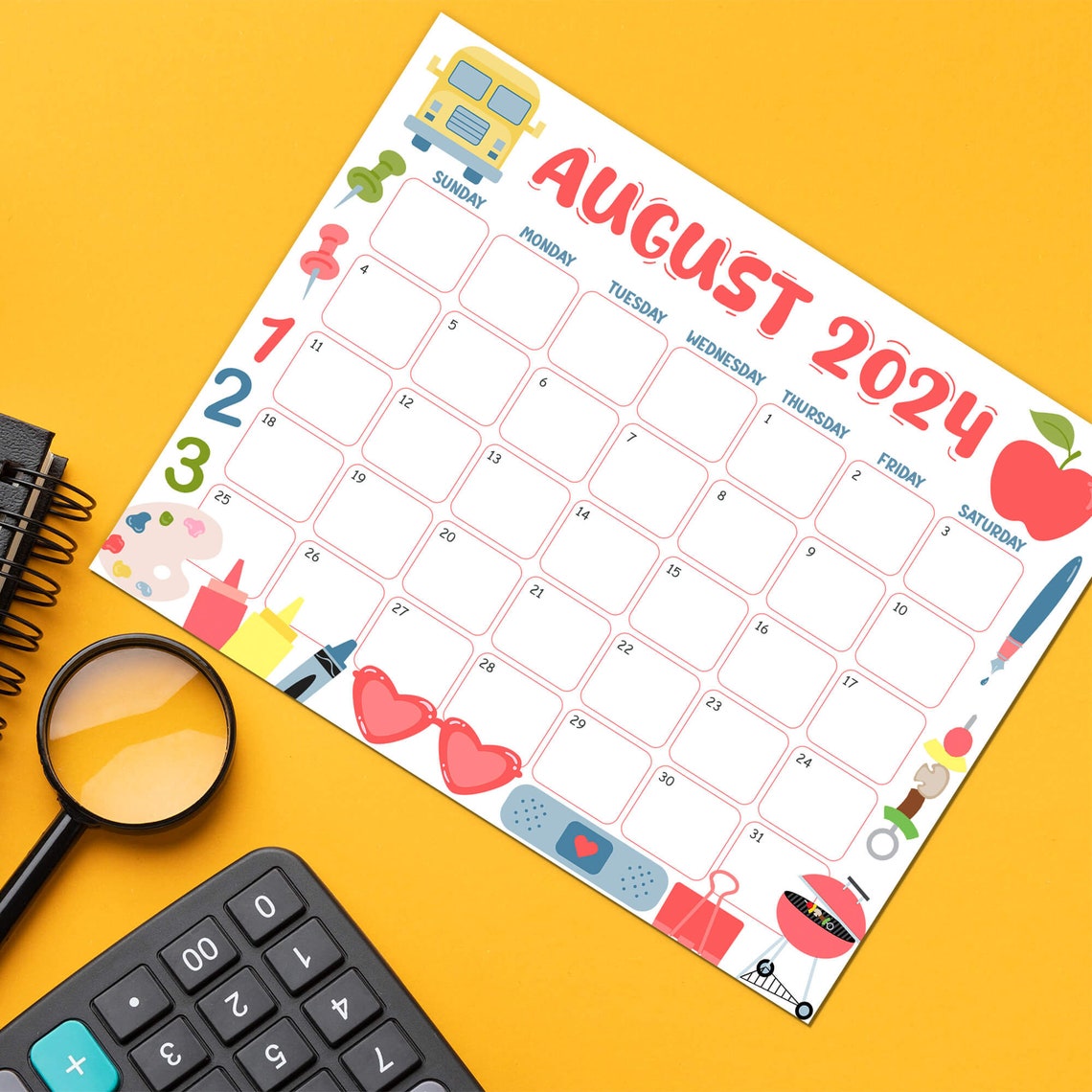 Printable Back to School August 2024 Calendar, August Academic Planner ...