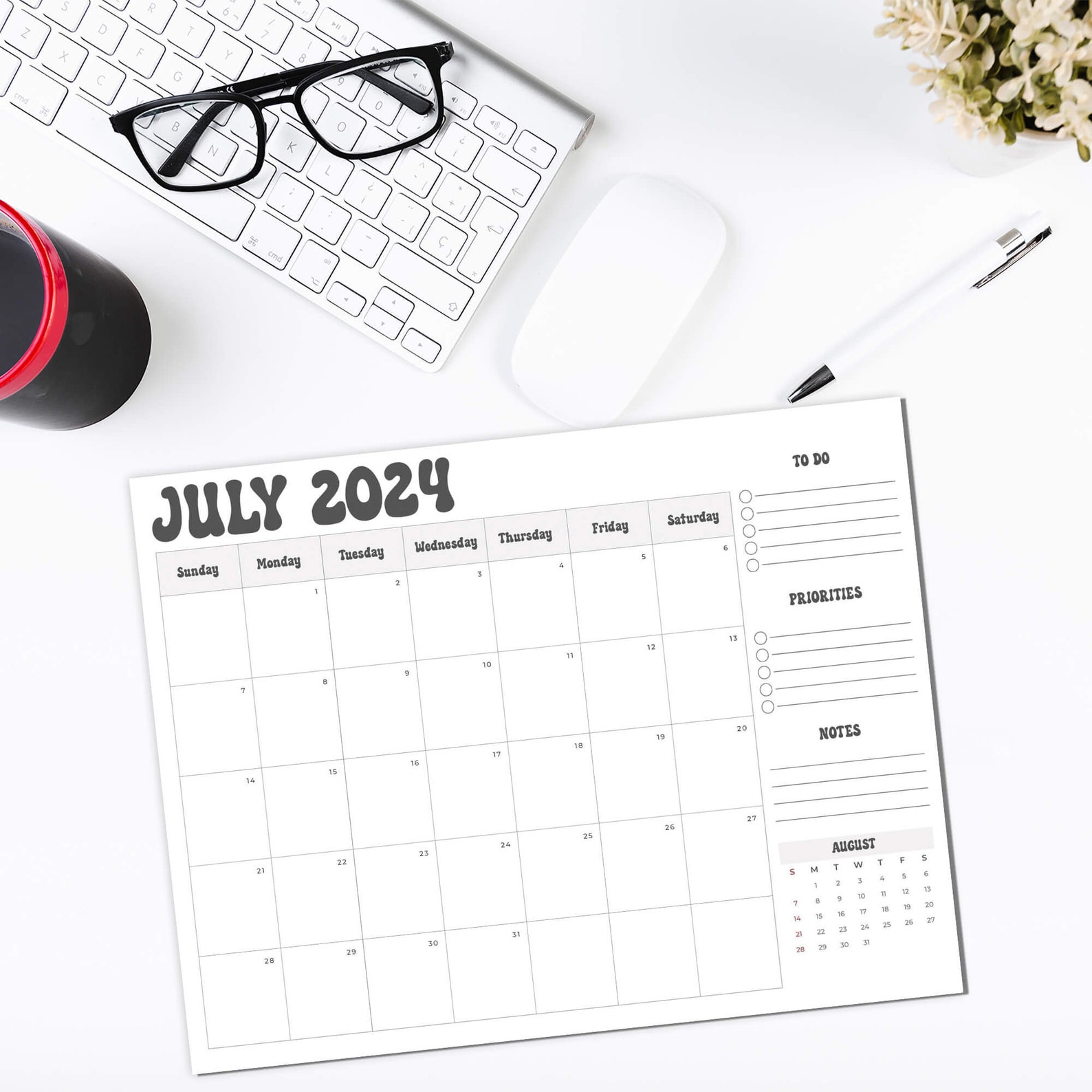 Retro Minimalist July 2024 Calendar, Printable Clean Vintage Classic ...