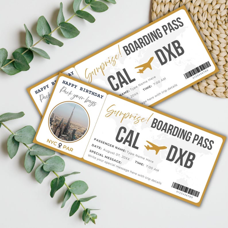 Editable Boarding Pass Surprise Ticket Template | Travel Reveal ...