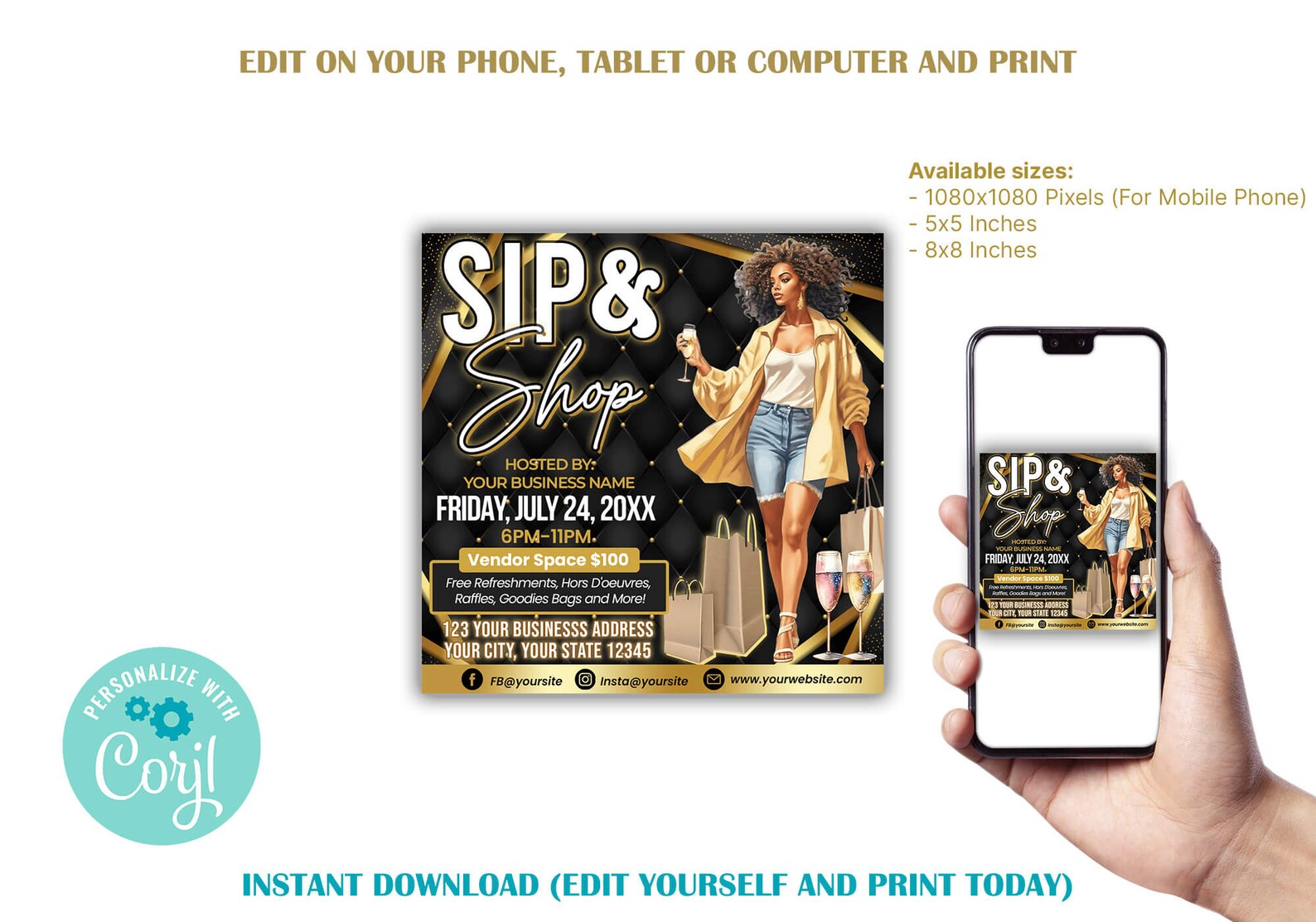 Sip and Shop Flyer, Editable Pop up Shop Flyer, Shopping Event ...