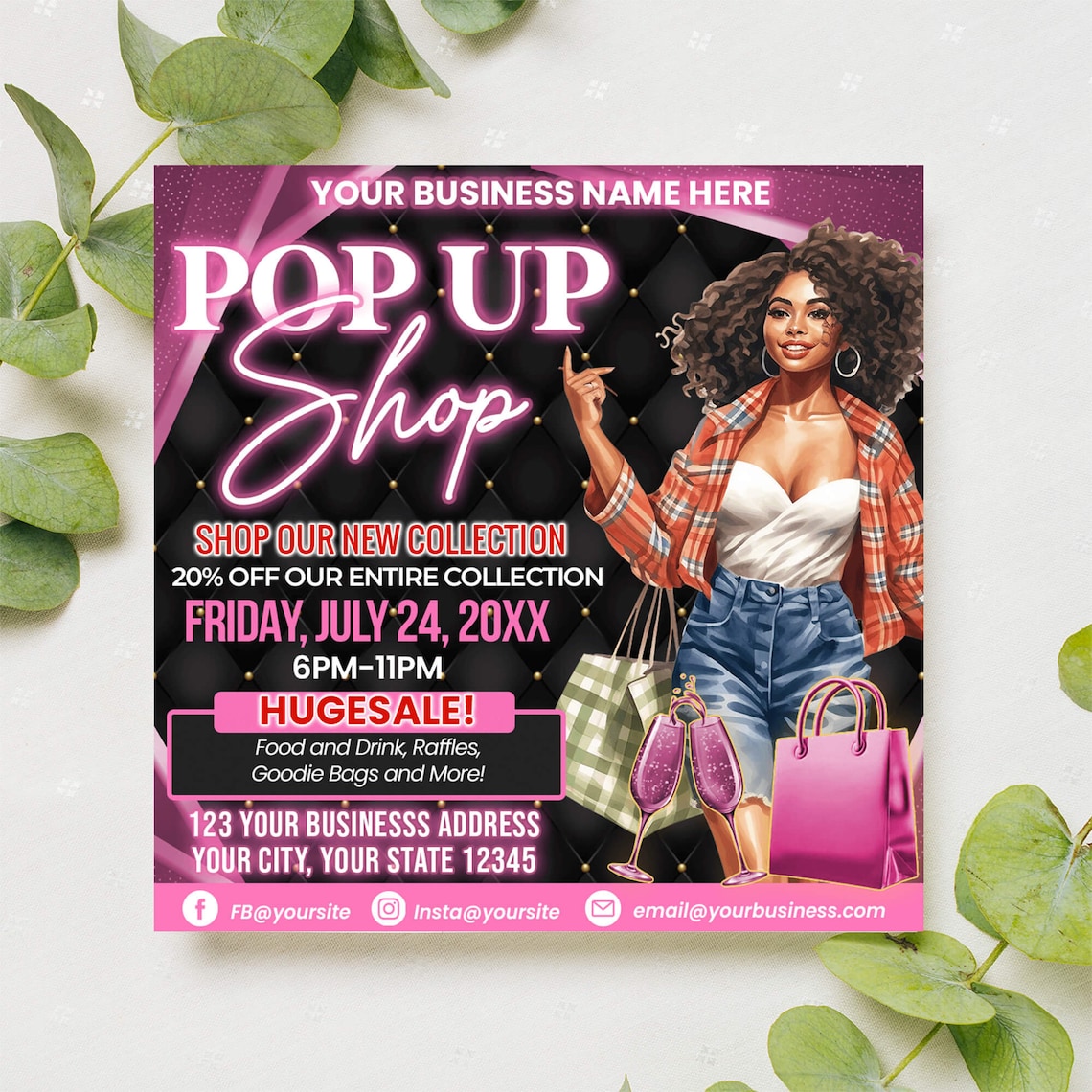 Pop up Shop Flyer, Sip and Shop Flyer, Boutique Sale Flyer Template ...