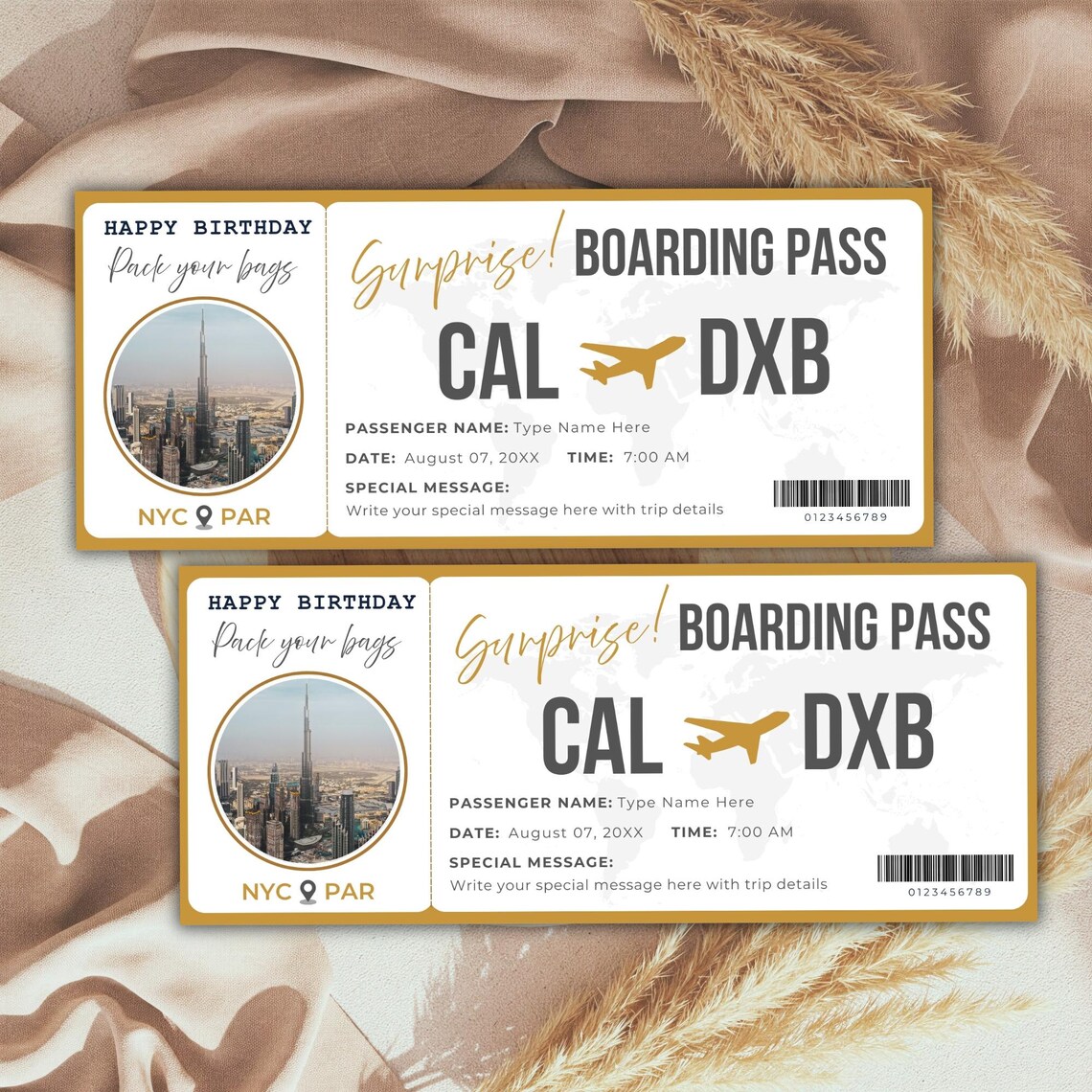 Editable Boarding Pass Surprise Ticket Template | Travel Reveal ...