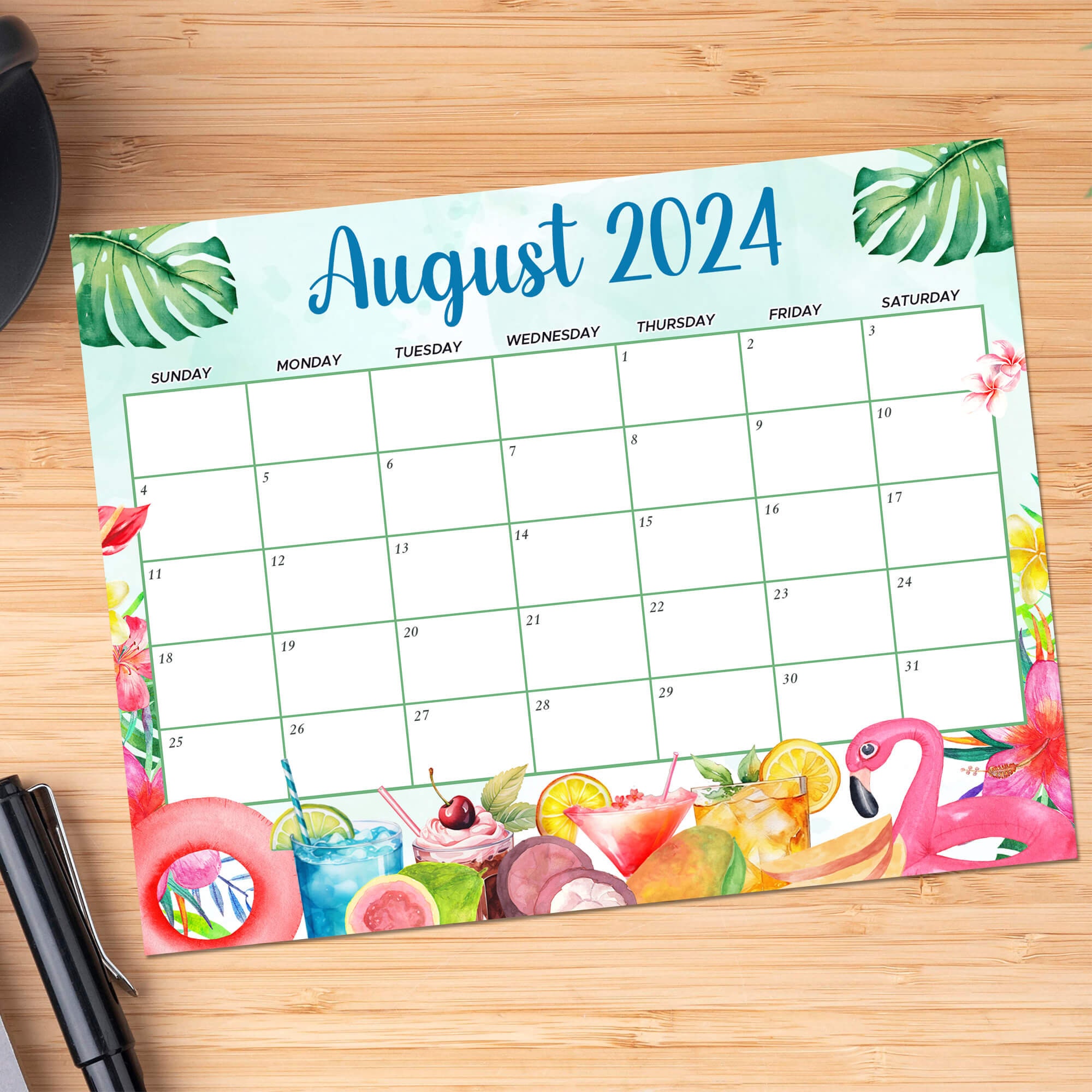 PDF Island Getaway Themed August 2024 Calendar, Printable Tropical ...