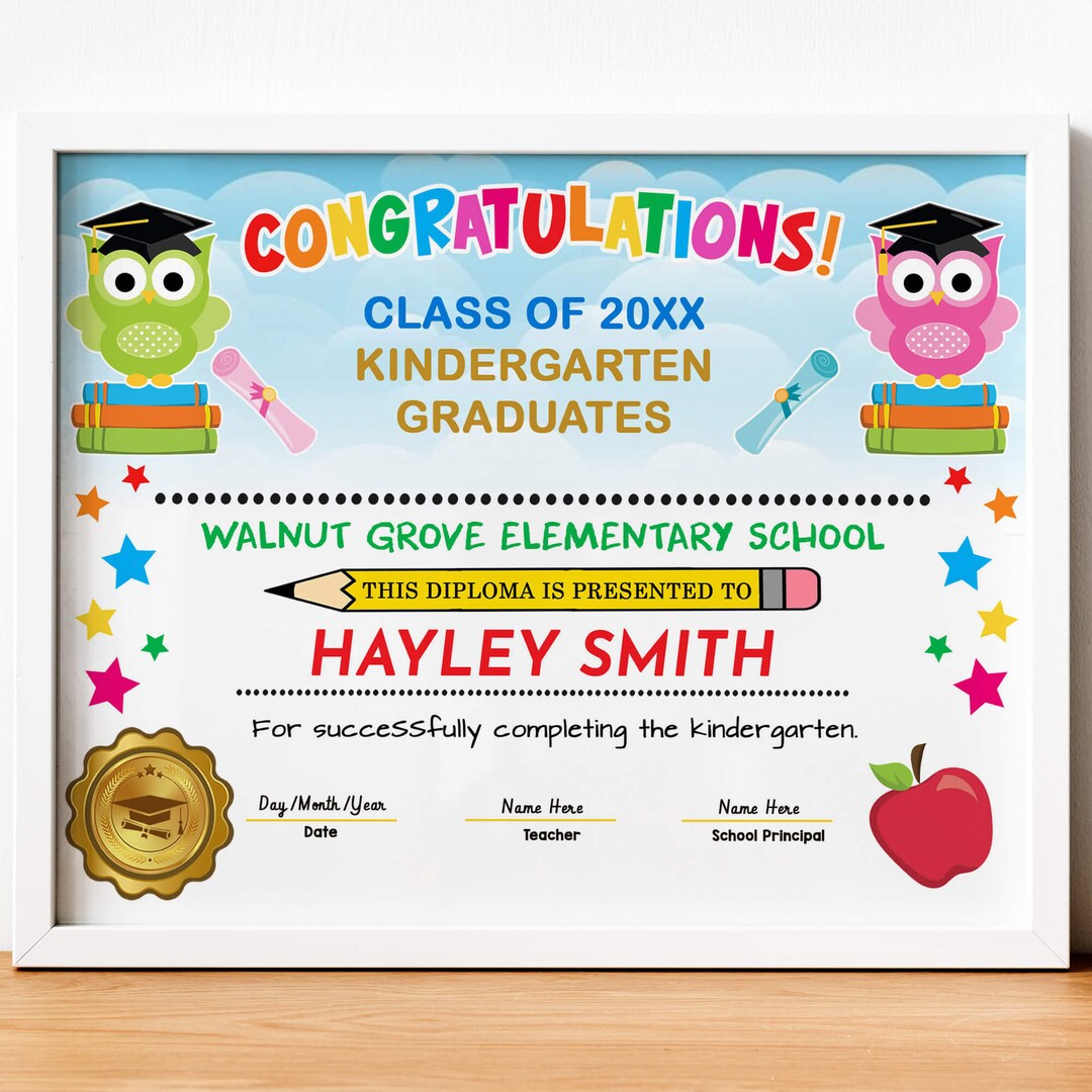 Kindergarten Graduation Diploma, Editable Preschool, Daycare, Prek, Any ...