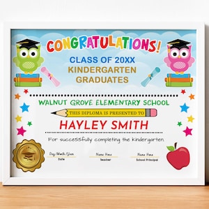 Kindergarten Graduation Diploma, Editable Preschool, Daycare, Prek, Any ...