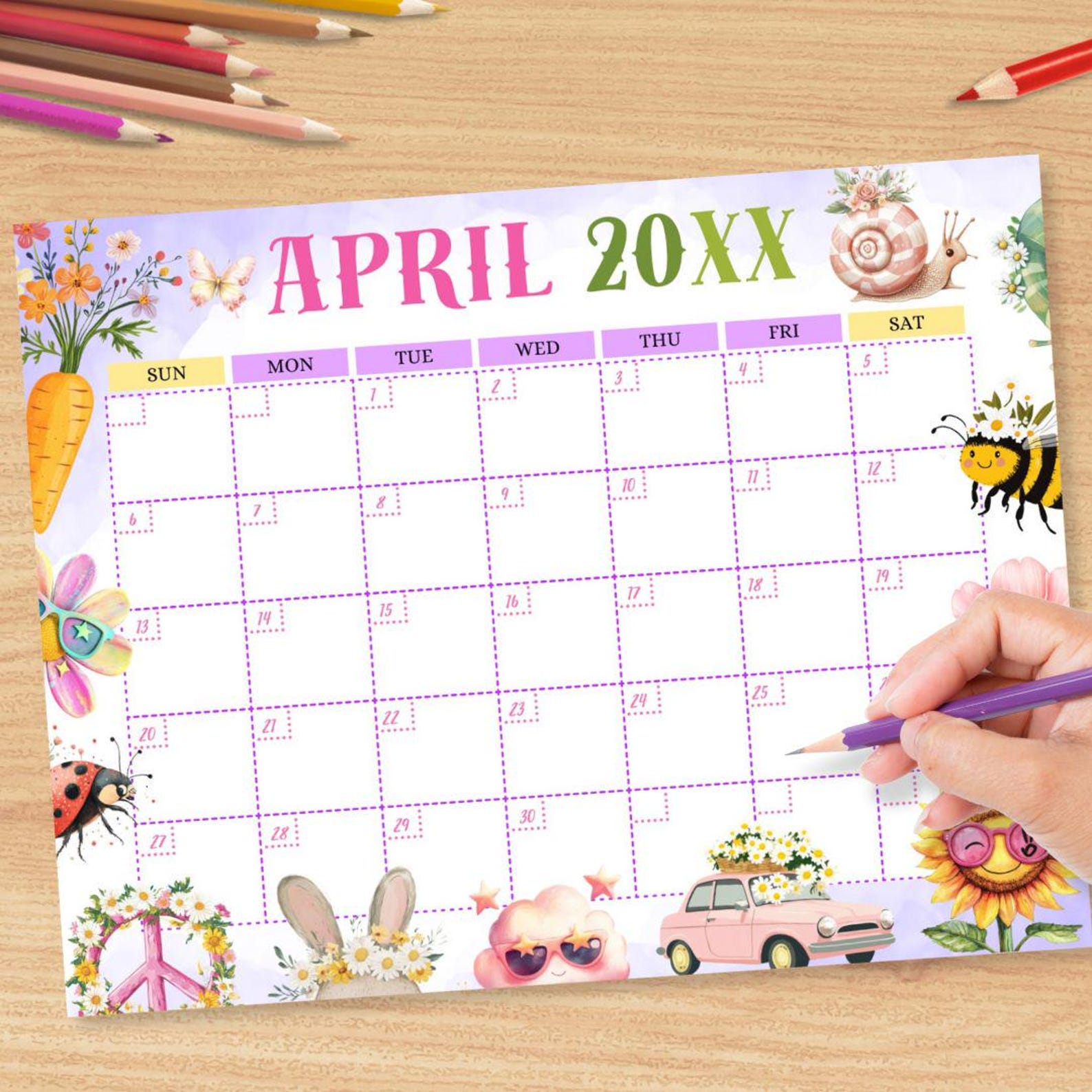 EDITABLE April 2025 Calendar, Spring Printable April Calendar, Floral ...