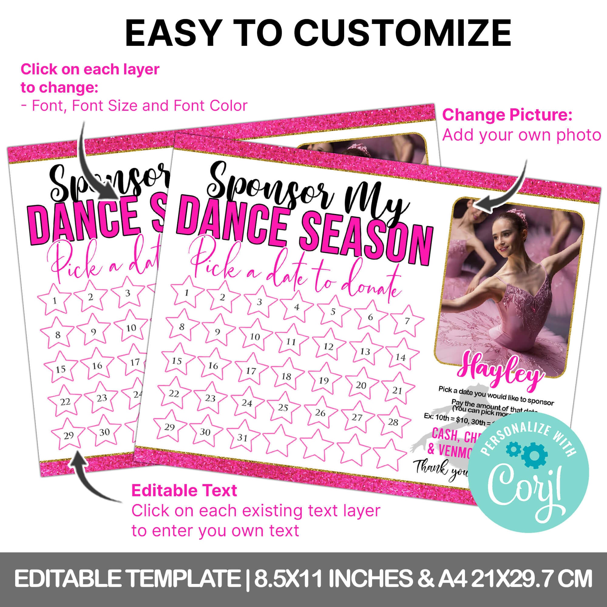 Dance Themed School Fundraiser Calendar, Ballet Themed Calendar ...