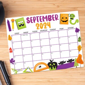 Printable Halloween Theme Back to School September 2024 Calendar - Etsy