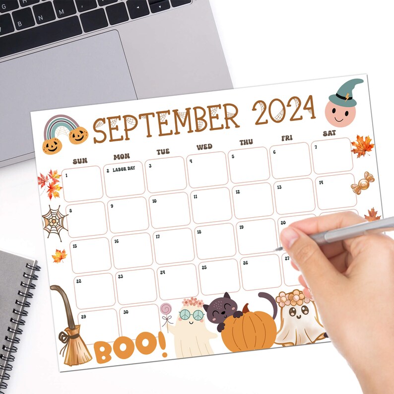 Printable September 2024 Calendar With Halloween Theme - Etsy