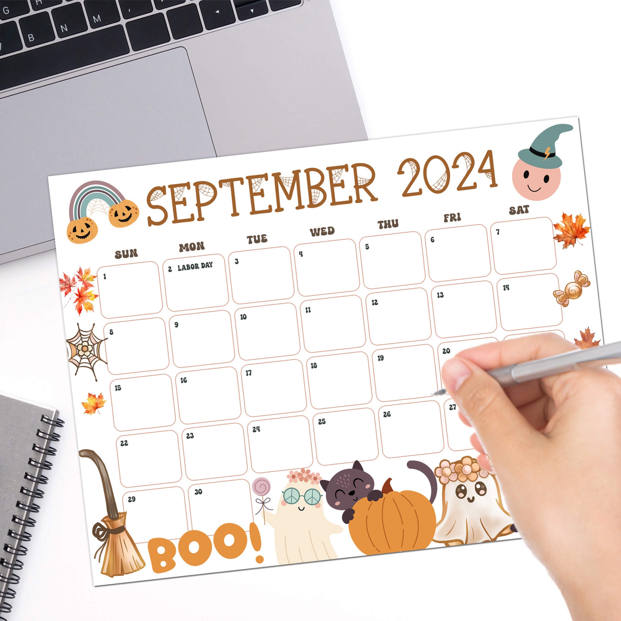 Printable September 2024 Calendar With Halloween Theme - Etsy
