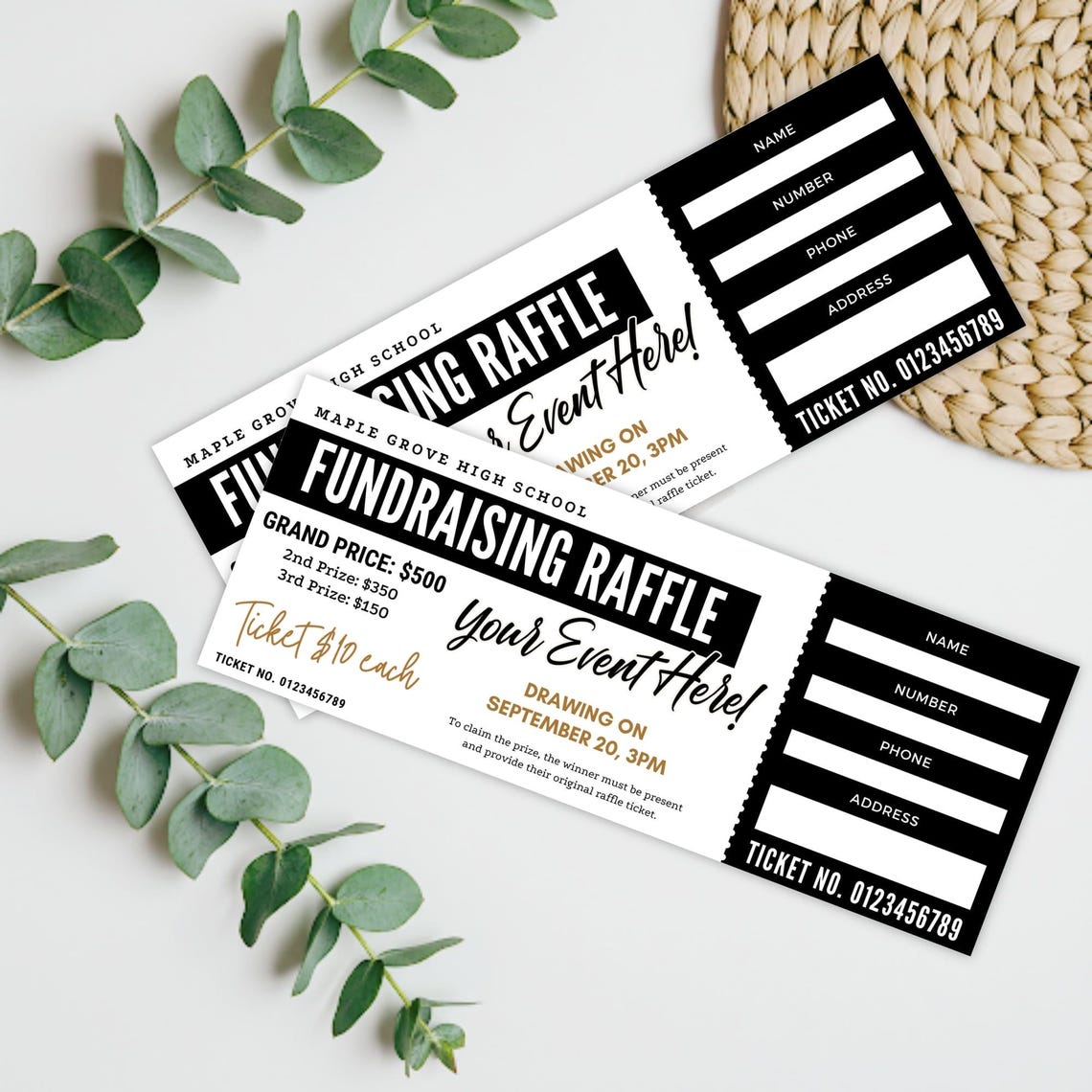 Editable School Raffle Ticket Template | Printable Fundraiser Ticket ...