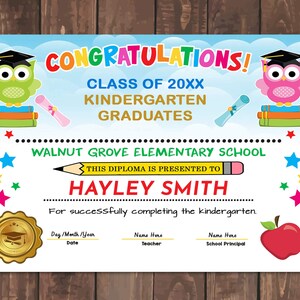 Kindergarten Graduation Diploma, Editable Preschool, Daycare, Prek, Any ...
