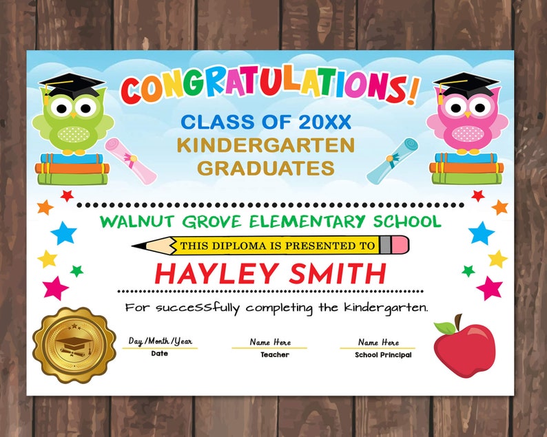 Kindergarten Graduation Diploma, Editable Preschool, Daycare, Prek, Any ...
