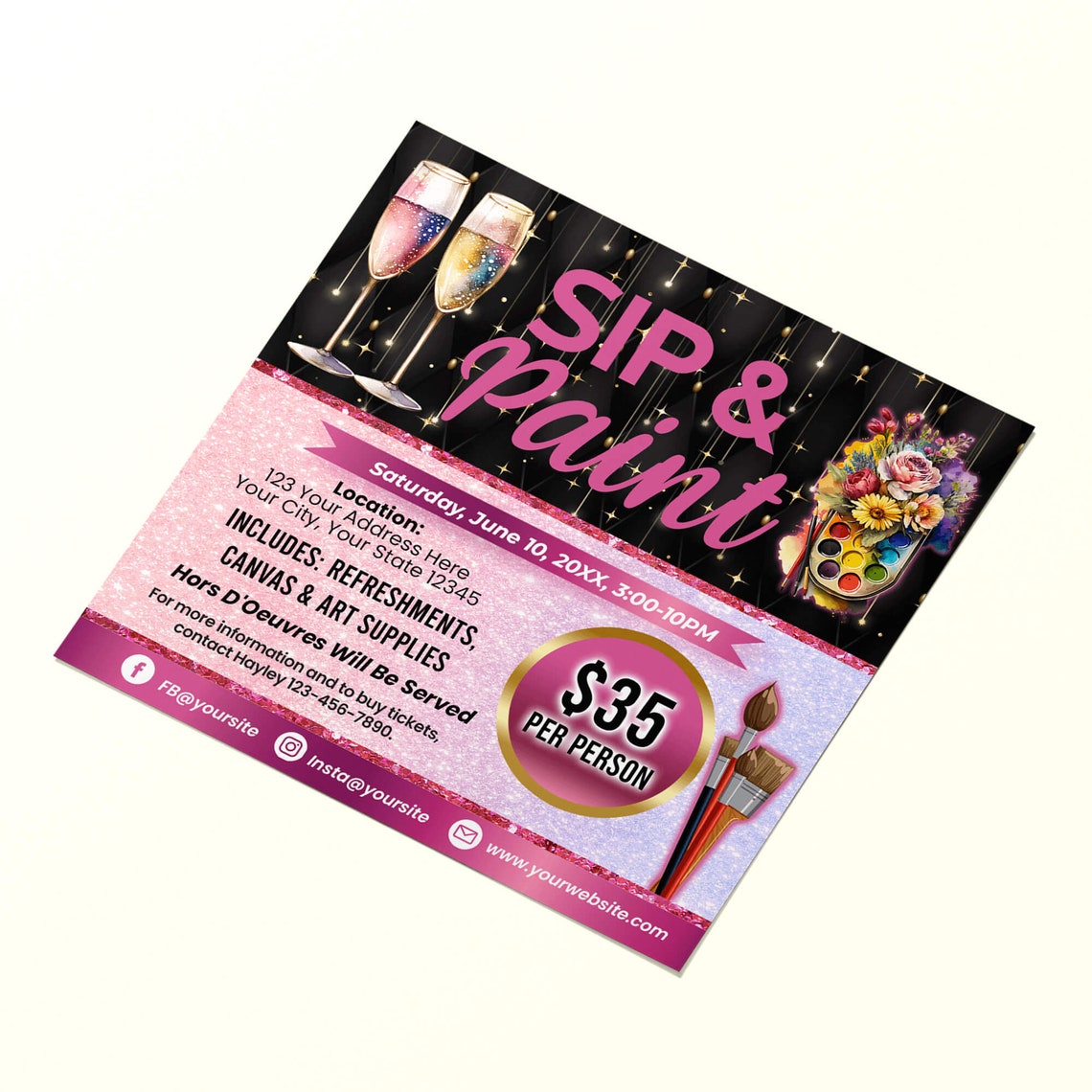 Paint Party Themed Event Flyer, Editable Paint and Sip Flyer Invite ...