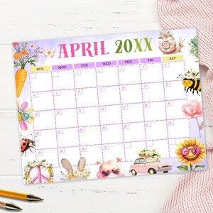 EDITABLE April 2025 Calendar, Spring Printable April Calendar, Floral ...