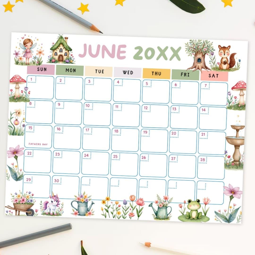 Editable Magical Garden June Calendar Template | Fairy Garden Monthly ...