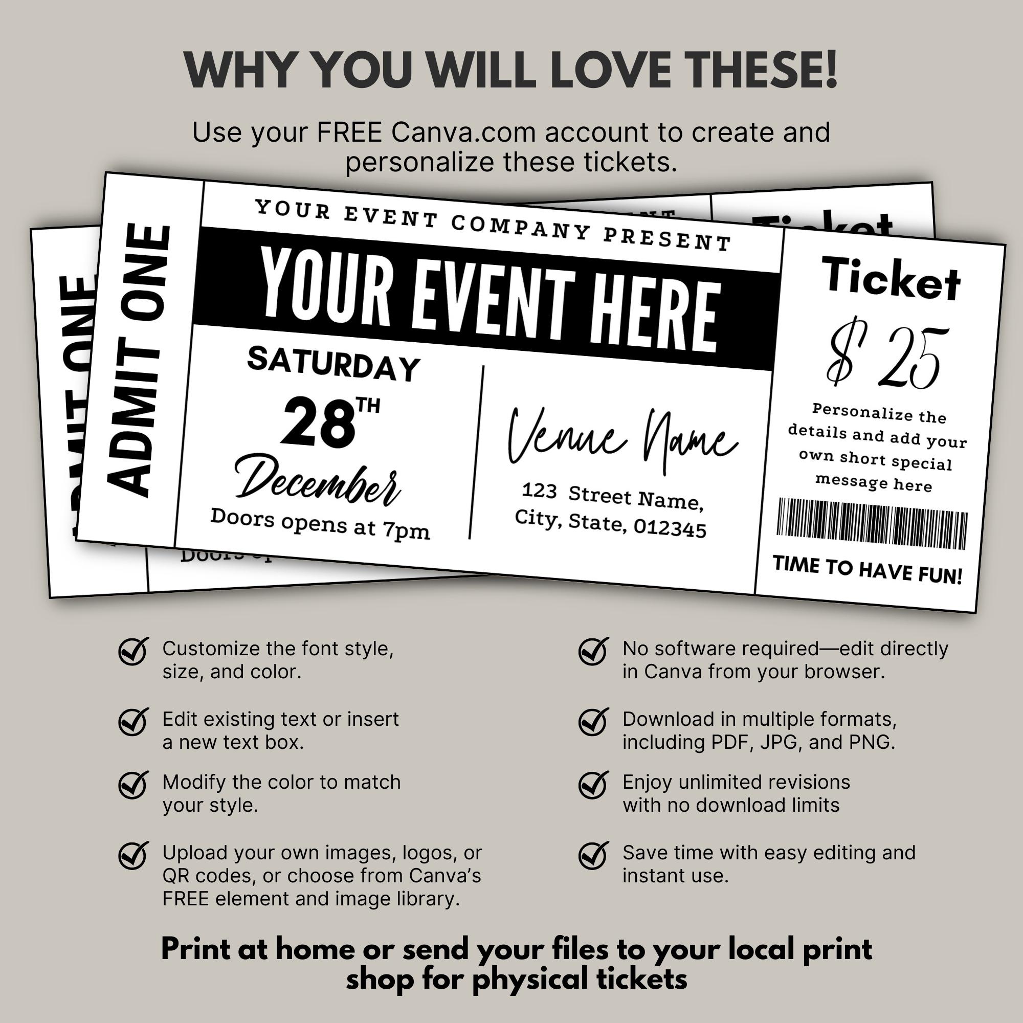 Event Ticket Template | Event Ticket Editable | DIY Event Ticket ...