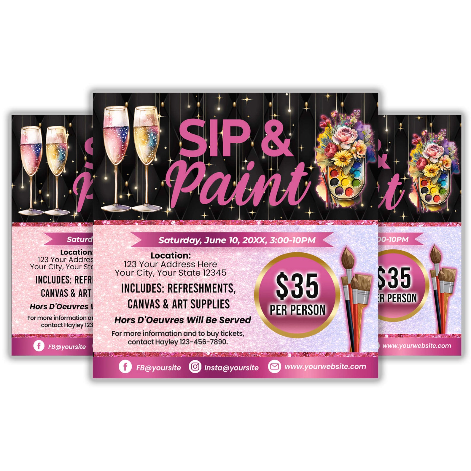 Paint Party Themed Event Flyer, Editable Paint and Sip Flyer Invite ...
