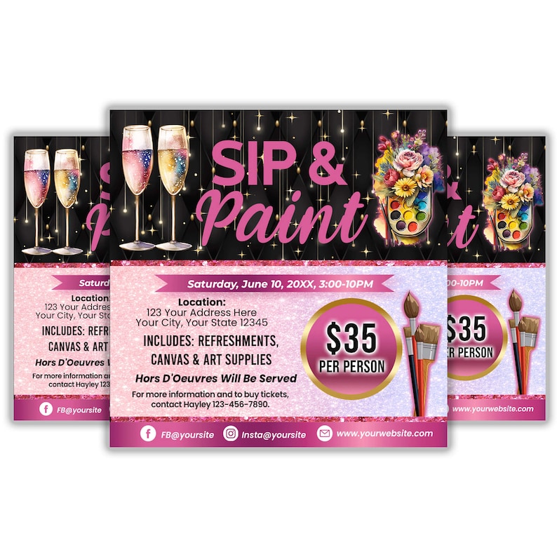 Paint Party Themed Event Flyer, Editable Paint and Sip Flyer Invite ...