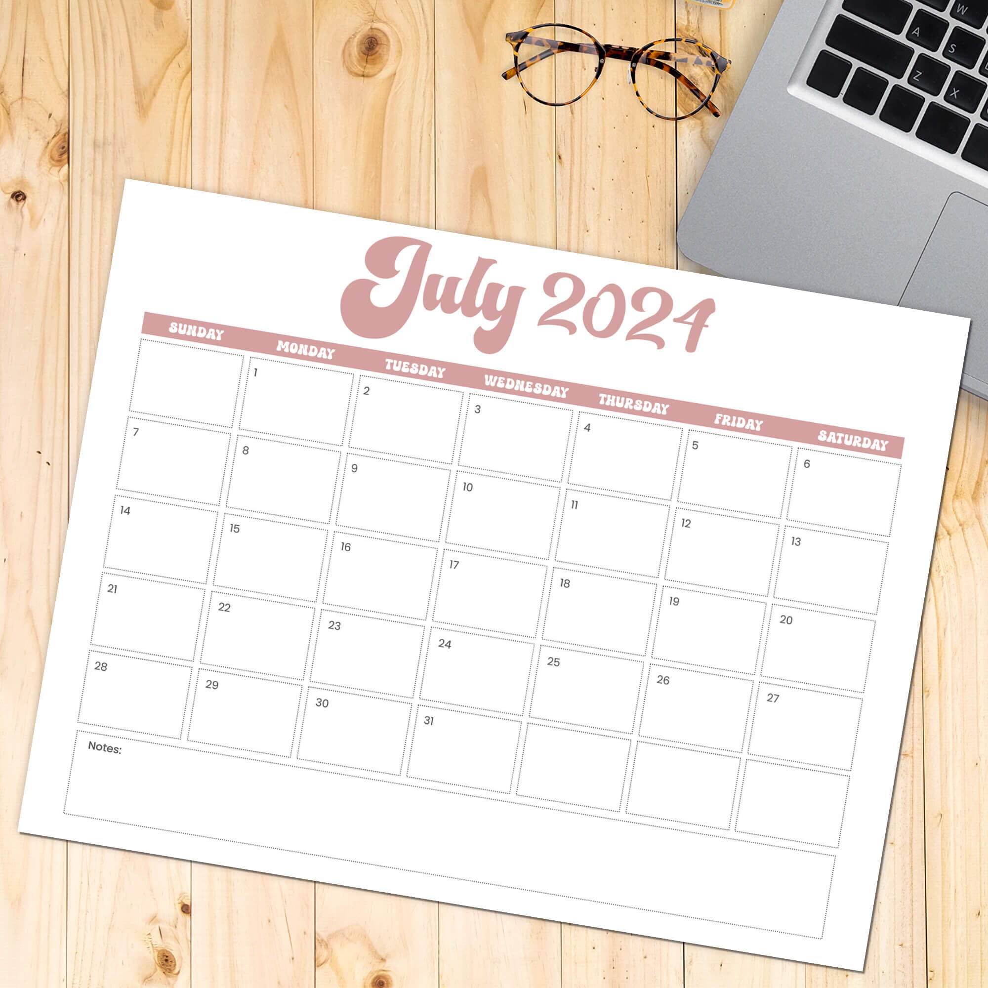 Printable Minimalist Retro July Calendar, Elegant Retro Chic Themed ...